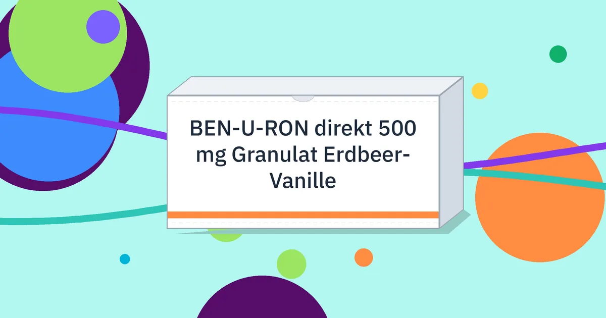 Symbolbild: Packung mit der Aufschrift BEN-U-RON direkt 500 mg Granulat Erdbeer-Vanille (PZN 07728495) – Verfügbarkeit und Bezug in Apotheken in Frankfurt am Main