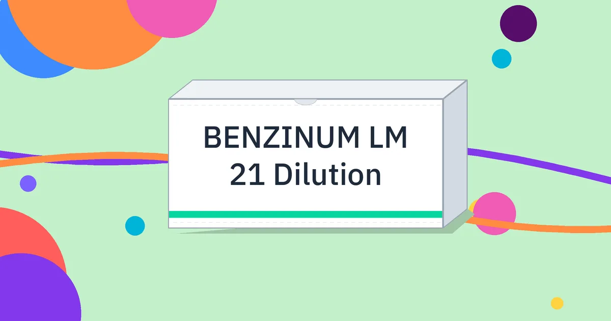 Symbolbild: Packung mit der Aufschrift BENZINUM LM 21 Dilution (PZN 12792118) – Verfügbarkeit und Bezug in Apotheken in Frankfurt am Main