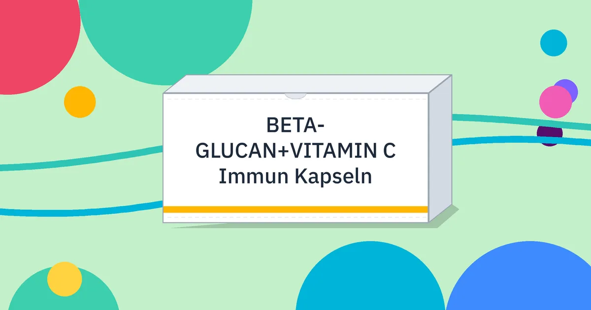Symbolbild: Packung mit der Aufschrift BETA-GLUCAN+VITAMIN C Immun Kapseln (PZN 17430383) – Verfügbarkeit und Bezug in Apotheken in Frankfurt am Main