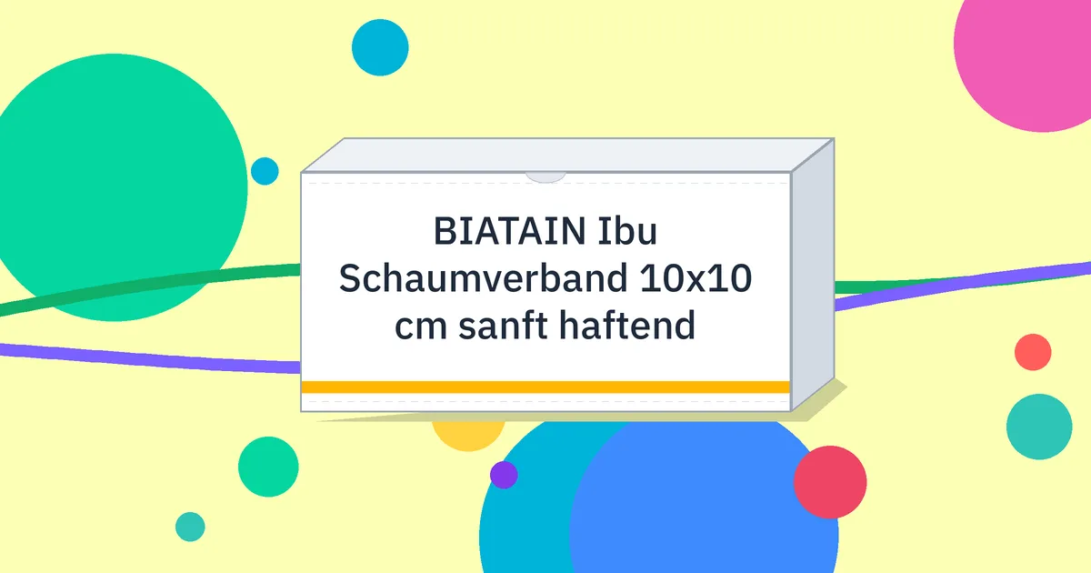 Symbolbild: Packung mit der Aufschrift BIATAIN Ibu Schaumverband 10x10 cm sanft haftend (PZN 14331580) – Verfügbarkeit und Bezug in Apotheken in Frankfurt am Main