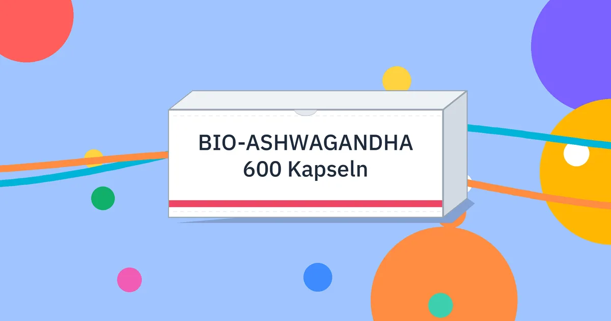 Symbolbild: Packung mit der Aufschrift BIO-ASHWAGANDHA 600 Kapseln (PZN 20407028) – Verfügbarkeit und Bezug in Apotheken in Frankfurt am Main