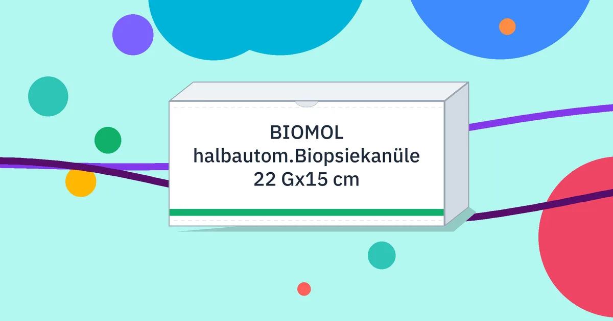 Symbolbild: Packung mit der Aufschrift BIOMOL halbautom.Biopsiekanüle 22 Gx15 cm (PZN 06123910) – Verfügbarkeit und Bezug in Apotheken in Frankfurt am Main