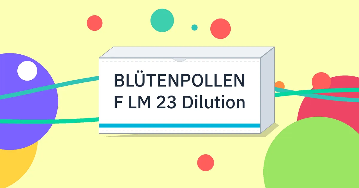 Symbolbild: Packung mit der Aufschrift BLÜTENPOLLEN F LM 23 Dilution (PZN 13389689) – Verfügbarkeit und Bezug in Apotheken in Frankfurt am Main