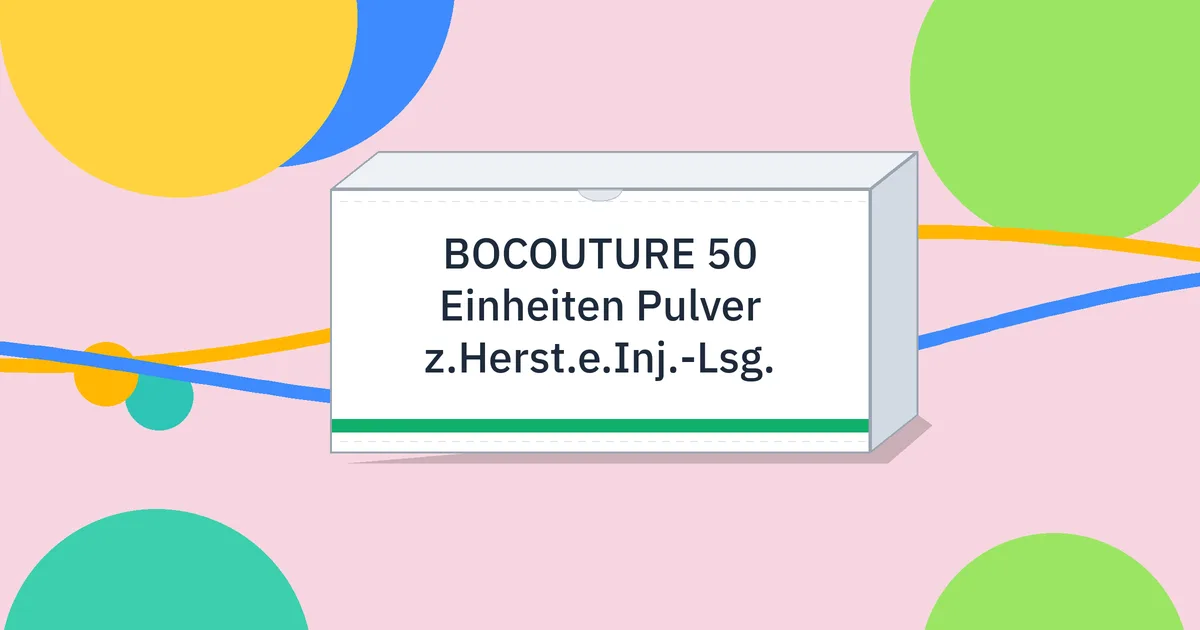 Symbolbild: Packung mit der Aufschrift BOCOUTURE 50 Einheiten Pulver z.Herst.e.Inj.-Lsg. (PZN 10177685) – Verfügbarkeit und Bezug in Apotheken in Frankfurt am Main