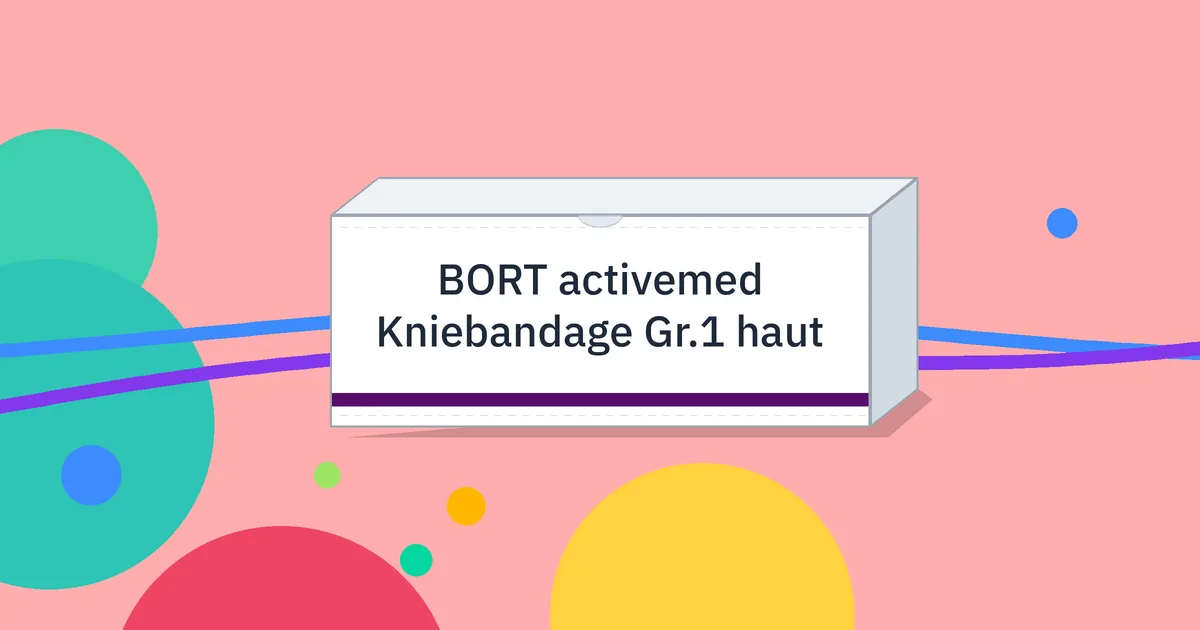 Symbolbild: Packung mit der Aufschrift BORT activemed Kniebandage Gr.1 haut (PZN 16843002) – Verfügbarkeit und Bezug in Apotheken in Frankfurt am Main