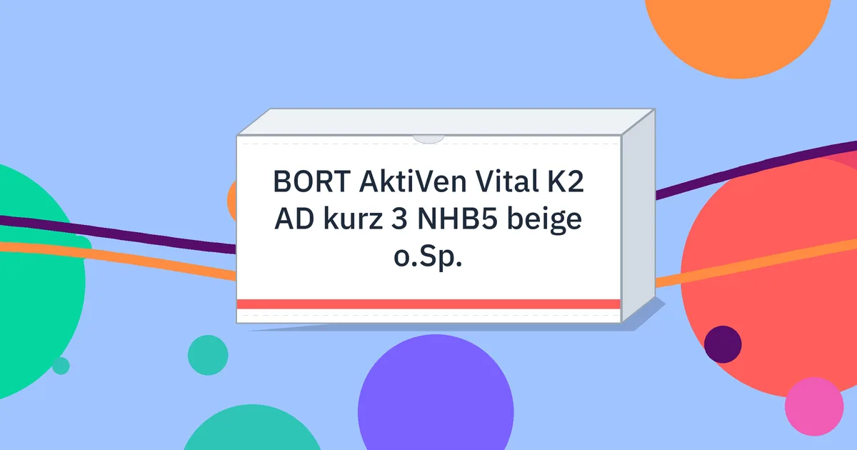 Symbolbild: Packung mit der Aufschrift BORT AktiVen Vital K2 AD kurz 3 NHB5 beige o.Sp. (PZN 17494213) – Verfügbarkeit und Bezug in Apotheken in Frankfurt am Main