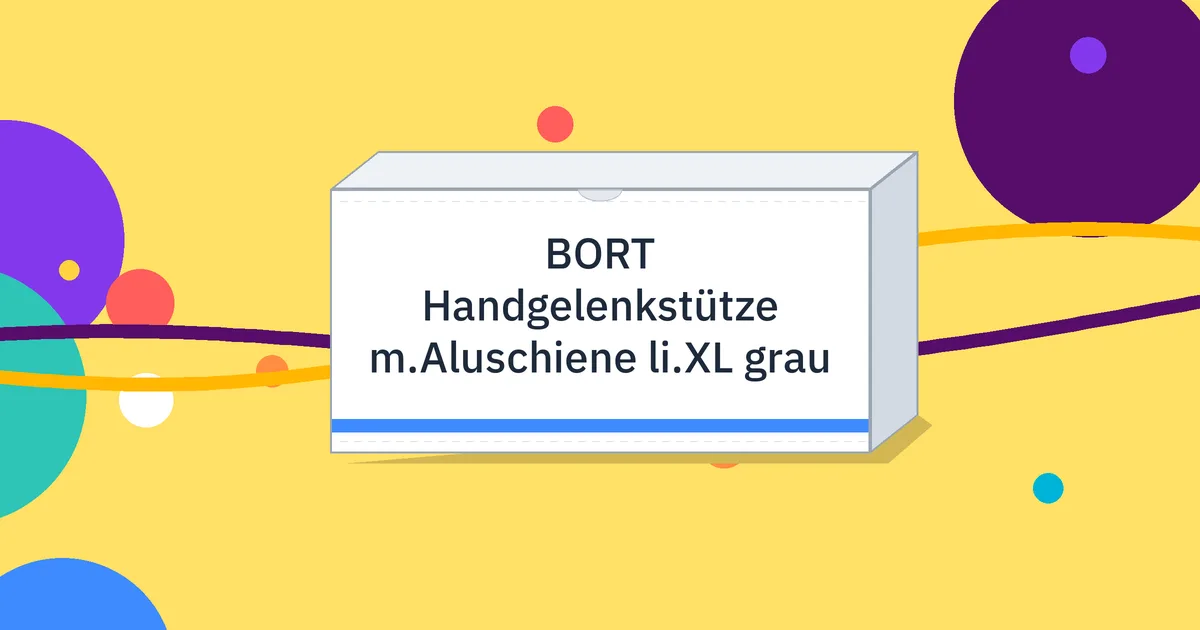 Symbolbild: Packung mit der Aufschrift BORT Handgelenkstütze m.Aluschiene li.XL grau (PZN 17843056) – Verfügbarkeit und Bezug in Apotheken in Frankfurt am Main
