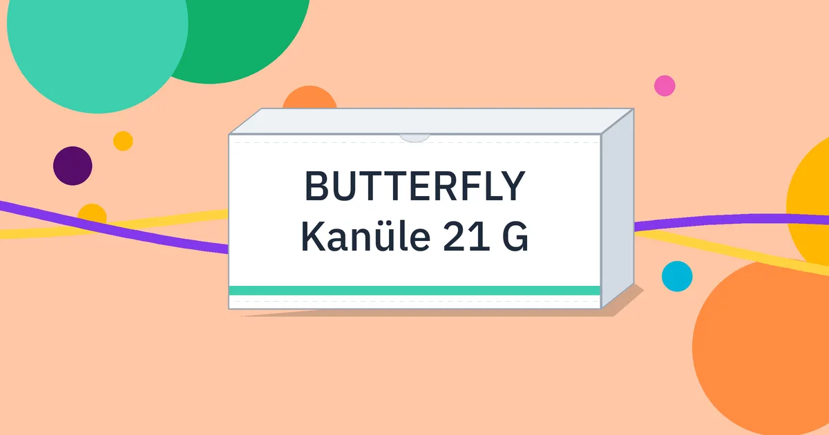 Symbolbild: Packung mit der Aufschrift BUTTERFLY Kanüle 21 G (PZN 01011916) – Verfügbarkeit und Bezug in Apotheken in Frankfurt am Main