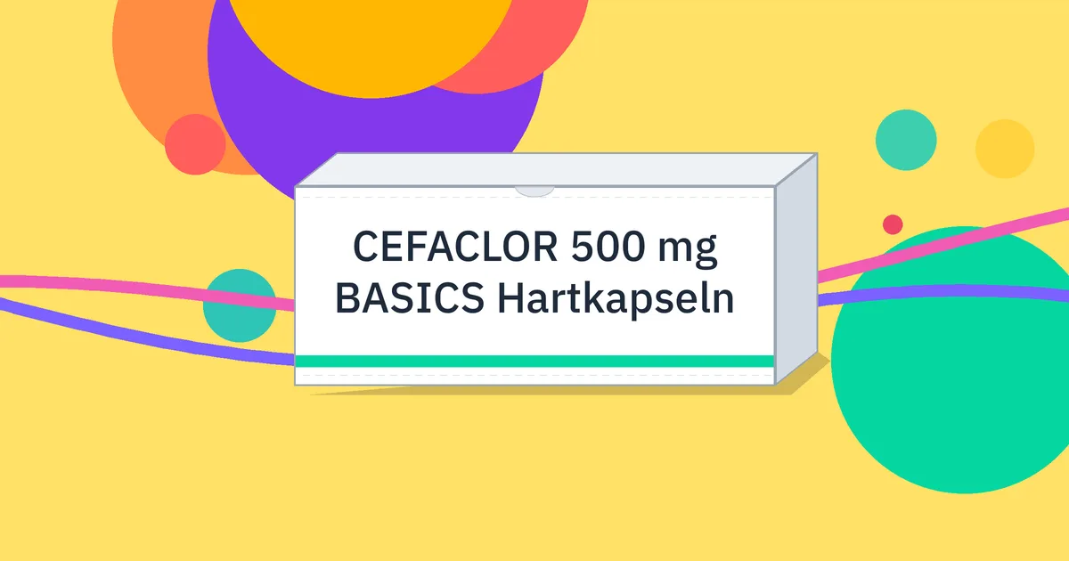 Symbolbild: Packung mit der Aufschrift CEFACLOR 500 mg BASICS Hartkapseln (PZN 02073753) – Verfügbarkeit und Bezug in Apotheken in Frankfurt am Main