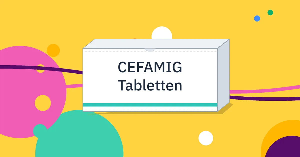 Symbolbild: Packung mit der Aufschrift CEFAMIG Tabletten (PZN 11279850) – Verfügbarkeit und Bezug in Apotheken in Frankfurt am Main