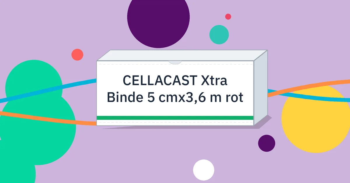 Symbolbild: Packung mit der Aufschrift CELLACAST Xtra Binde 5 cmx3,6 m rot (PZN 14252544) – Verfügbarkeit und Bezug in Apotheken in Frankfurt am Main