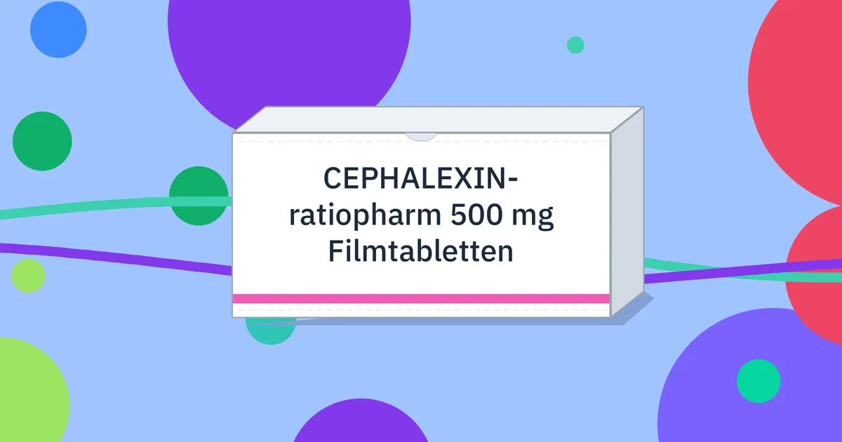 Symbolbild: Packung mit der Aufschrift CEPHALEXIN-ratiopharm 500 mg Filmtabletten (PZN 03574196) – Verfügbarkeit und Bezug in Apotheken in Frankfurt am Main