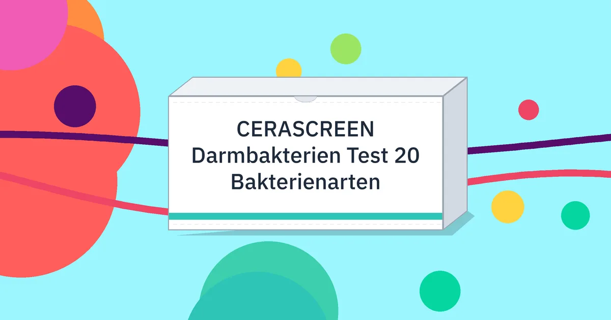 Symbolbild: Packung mit der Aufschrift CERASCREEN Darmbakterien Test 20 Bakterienarten (PZN 16741974) – Verfügbarkeit und Bezug in Apotheken in Frankfurt am Main