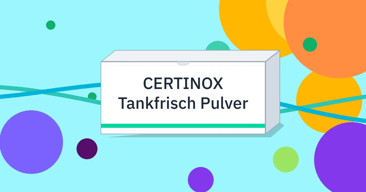 Symbolbild: Packung mit der Aufschrift CERTINOX Tankfrisch Pulver (PZN 07590571) – Verfügbarkeit und Bezug in Apotheken in Frankfurt am Main