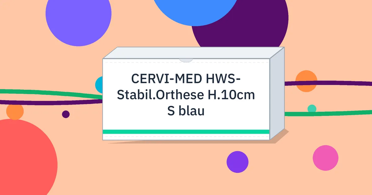 Symbolbild: Packung mit der Aufschrift CERVI-MED HWS-Stabil.Orthese H.10cm S blau (PZN 20304742) – Verfügbarkeit und Bezug in Apotheken in Frankfurt am Main