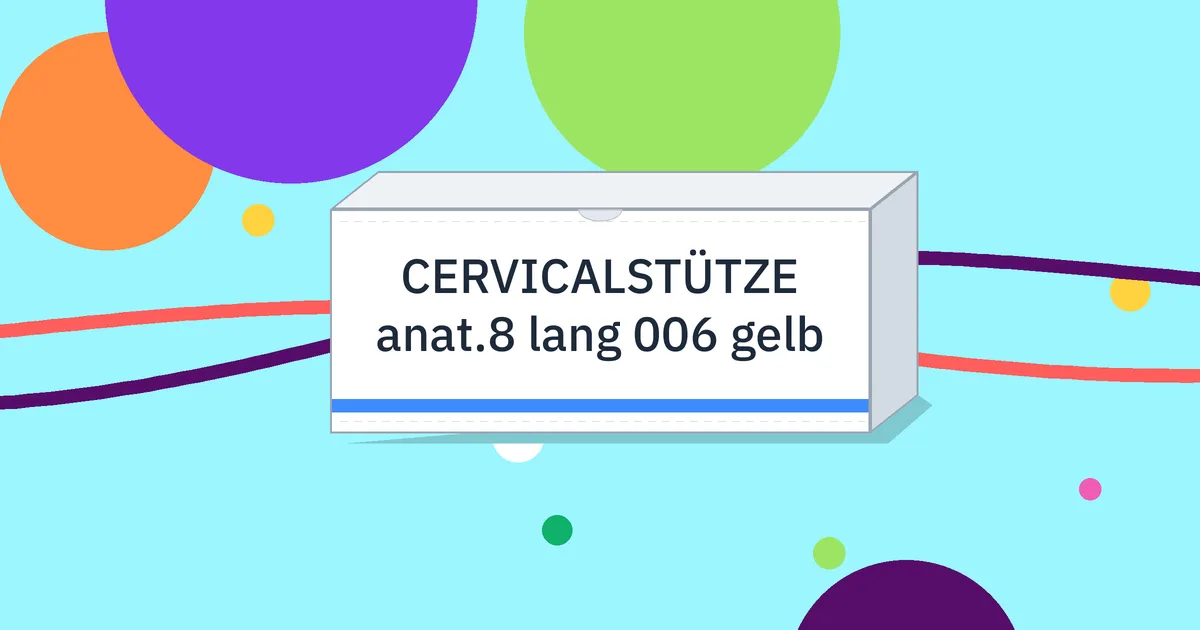 Symbolbild: Packung mit der Aufschrift CERVICALSTÜTZE anat.8 lang 006 gelb (PZN 08895580) – Verfügbarkeit und Bezug in Apotheken in Frankfurt am Main