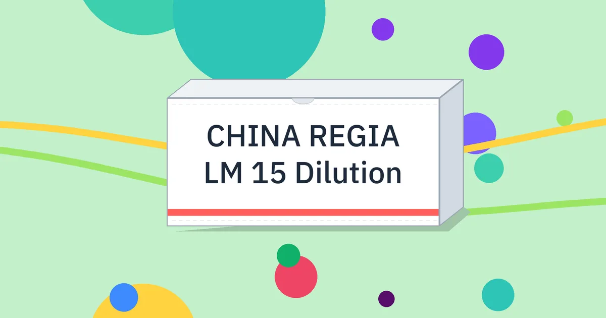 Symbolbild: Packung mit der Aufschrift CHINA REGIA LM 15 Dilution (PZN 12814311) – Verfügbarkeit und Bezug in Apotheken in Frankfurt am Main