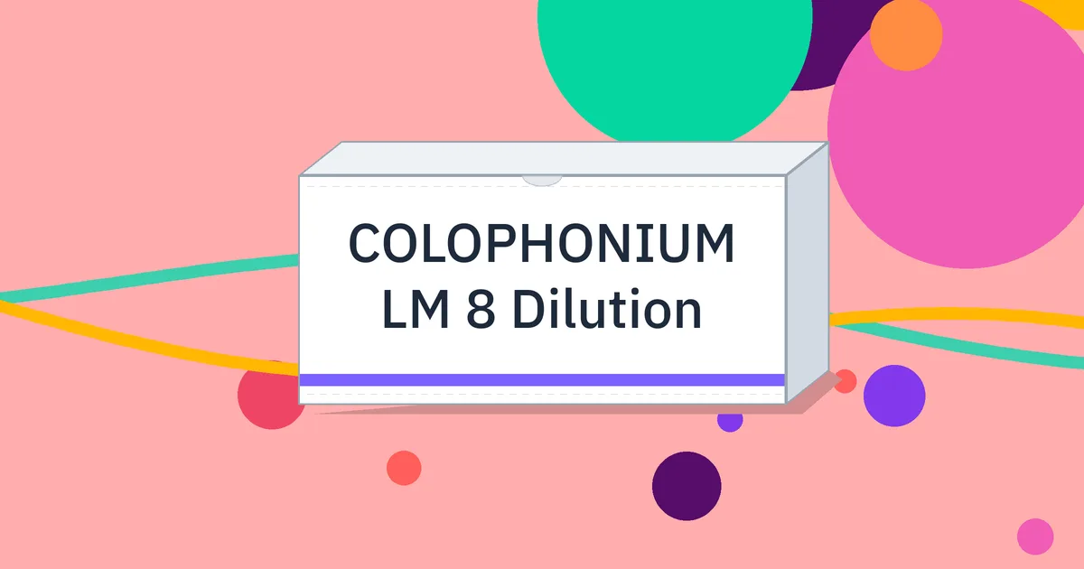 Symbolbild: Packung mit der Aufschrift COLOPHONIUM LM 8 Dilution (PZN 13448251) – Verfügbarkeit und Bezug in Apotheken in Frankfurt am Main