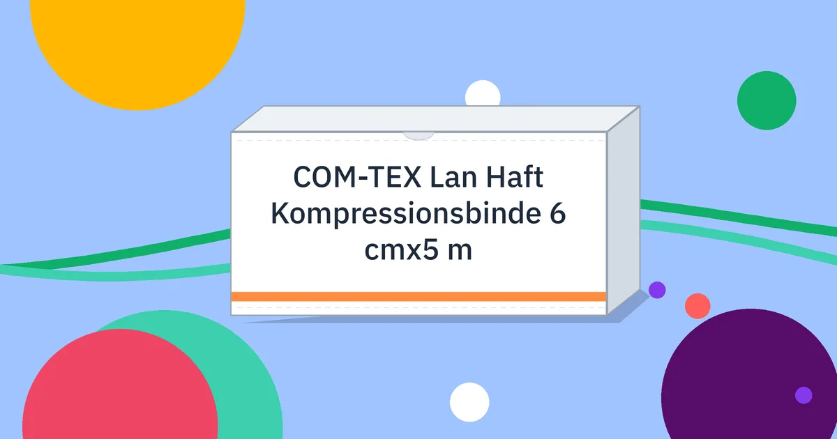 Symbolbild: Packung mit der Aufschrift COM-TEX Lan Haft Kompressionsbinde 6 cmx5 m (PZN 04723014) – Verfügbarkeit und Bezug in Apotheken in Frankfurt am Main