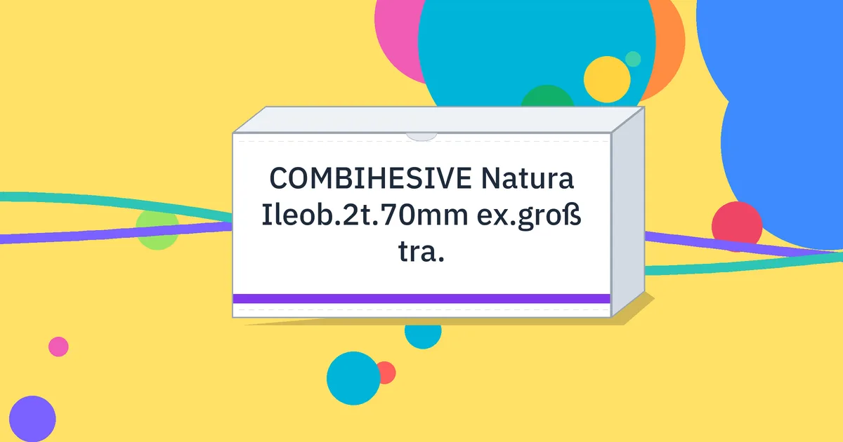 Symbolbild: Packung mit der Aufschrift COMBIHESIVE Natura Ileob.2t.70mm ex.groß tra. (PZN 09750292) – Verfügbarkeit und Bezug in Apotheken in Frankfurt am Main
