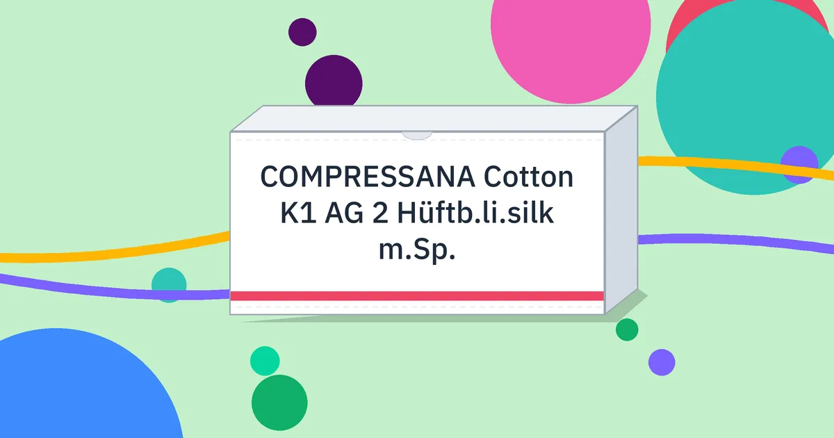 Symbolbild: Packung mit der Aufschrift COMPRESSANA Cotton K1 AG 2 Hüftb.li.silk m.Sp. (PZN 12980334) – Verfügbarkeit und Bezug in Apotheken in Frankfurt am Main