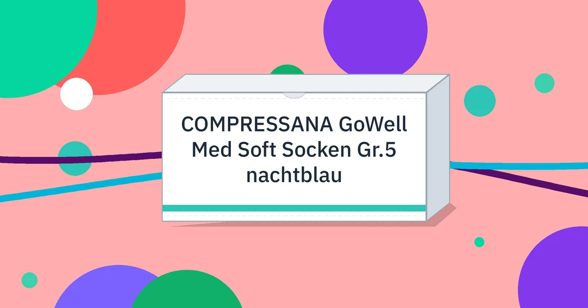 Symbolbild: Packung mit der Aufschrift COMPRESSANA GoWell Med Soft Socken Gr.5 nachtblau (PZN 03413990) – Verfügbarkeit und Bezug in Apotheken in Frankfurt am Main