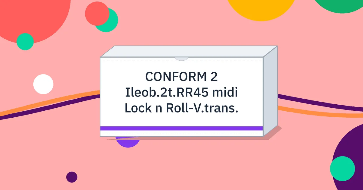 Symbolbild: Packung mit der Aufschrift CONFORM 2 Ileob.2t.RR45 midi Lock n Roll-V.trans. (PZN 04009469) – Verfügbarkeit und Bezug in Apotheken in Frankfurt am Main