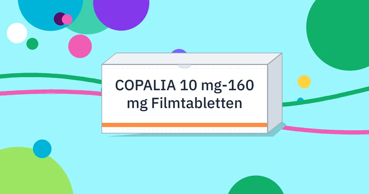 Symbolbild: Packung mit der Aufschrift COPALIA 10 mg-160 mg Filmtabletten (PZN 16020766) – Verfügbarkeit und Bezug in Apotheken in Frankfurt am Main