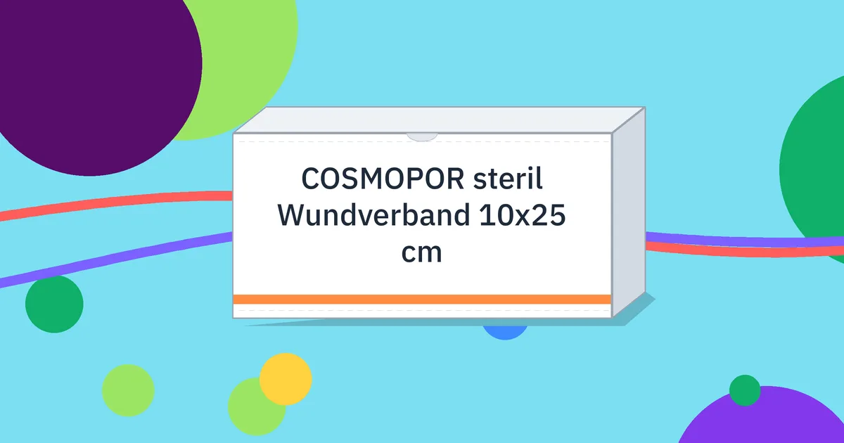 Symbolbild: Packung mit der Aufschrift COSMOPOR steril Wundverband 10x25 cm (PZN 18455238) – Verfügbarkeit und Bezug in Apotheken in Frankfurt am Main