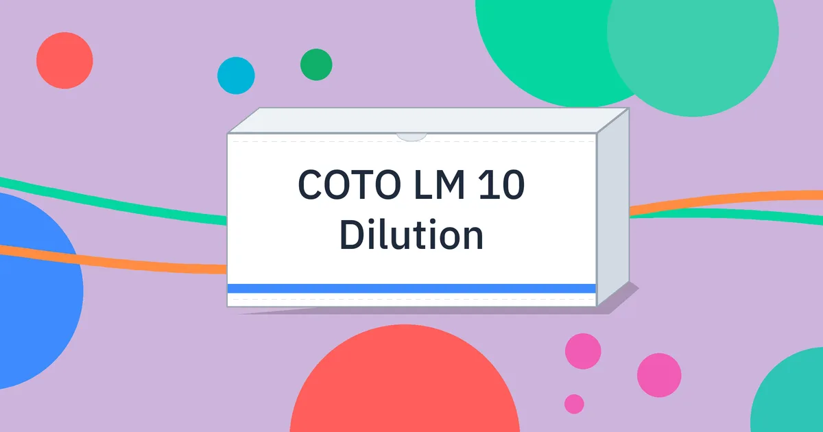 Symbolbild: Packung mit der Aufschrift COTO LM 10 Dilution (PZN 13455334) – Verfügbarkeit und Bezug in Apotheken in Frankfurt am Main