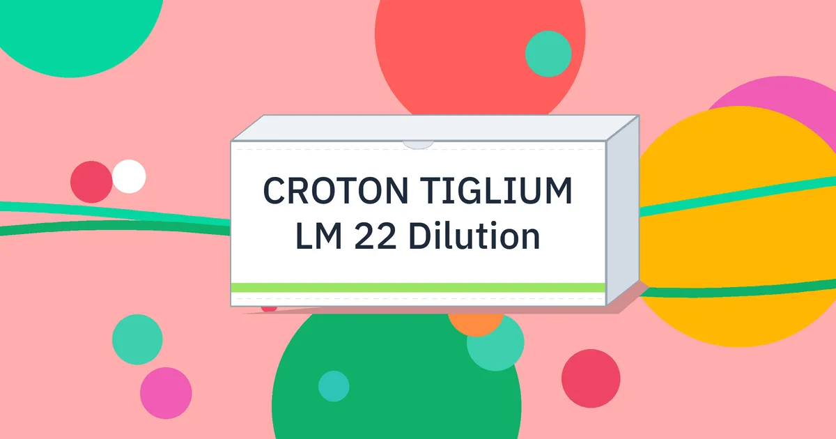 Symbolbild: Packung mit der Aufschrift CROTON TIGLIUM LM 22 Dilution (PZN 12836494) – Verfügbarkeit und Bezug in Apotheken in Frankfurt am Main