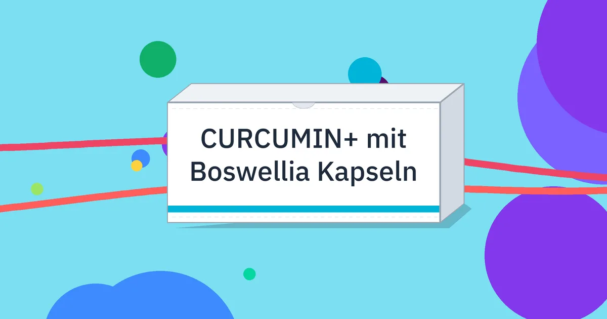 Symbolbild: Packung mit der Aufschrift CURCUMIN+ mit Boswellia Kapseln (PZN 19905330) – Verfügbarkeit und Bezug in Apotheken in Frankfurt am Main