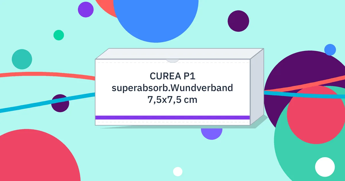 Symbolbild: Packung mit der Aufschrift CUREA P1 superabsorb.Wundverband 7,5x7,5 cm (PZN 11113960) – Verfügbarkeit und Bezug in Apotheken in Frankfurt am Main