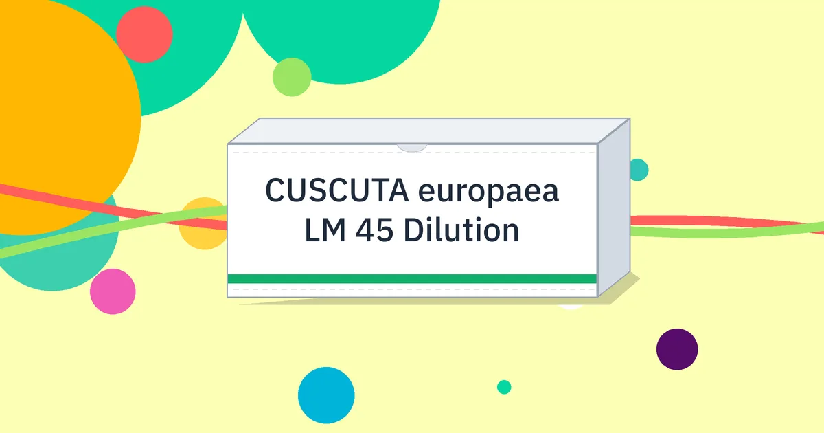 Symbolbild: Packung mit der Aufschrift CUSCUTA europaea LM 45 Dilution (PZN 13459355) – Verfügbarkeit und Bezug in Apotheken in Frankfurt am Main