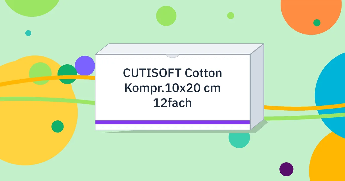 Symbolbild: Packung mit der Aufschrift CUTISOFT Cotton Kompr.10x20 cm 12fach (PZN 06477849) – Verfügbarkeit und Bezug in Apotheken in Frankfurt am Main