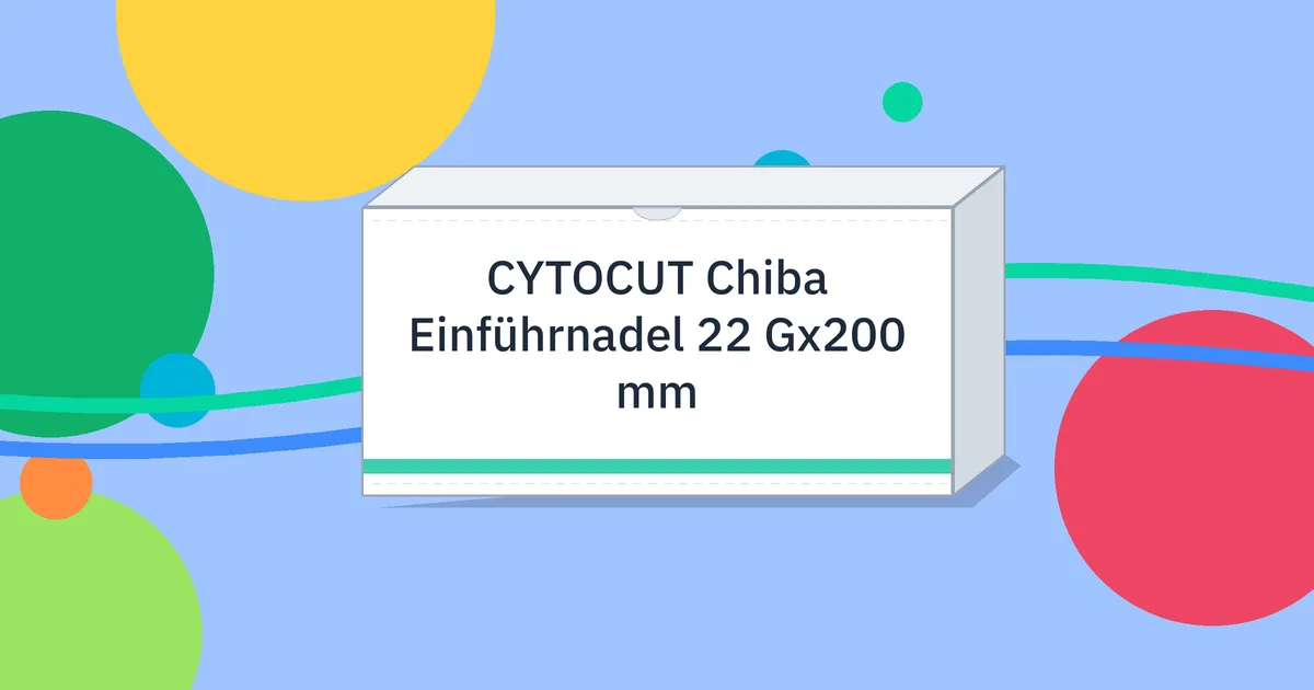 Symbolbild: Packung mit der Aufschrift CYTOCUT Chiba Einführnadel 22 Gx200 mm (PZN 16919567) – Verfügbarkeit und Bezug in Apotheken in Frankfurt am Main