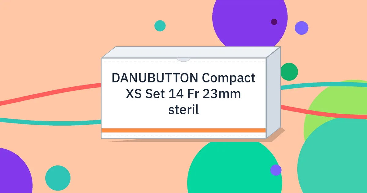 Symbolbild: Packung mit der Aufschrift DANUBUTTON Compact XS Set 14 Fr 23mm steril (PZN 19852680) – Verfügbarkeit und Bezug in Apotheken in Frankfurt am Main