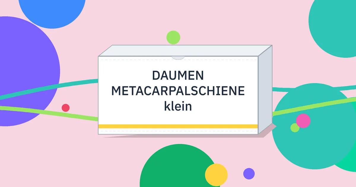 Symbolbild: Packung mit der Aufschrift DAUMEN METACARPALSCHIENE klein (PZN 07504844) – Verfügbarkeit und Bezug in Apotheken in Frankfurt am Main