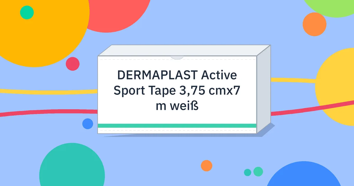 Symbolbild: Packung mit der Aufschrift DERMAPLAST Active Sport Tape 3,75 cmx7 m weiß (PZN 12903084) – Verfügbarkeit und Bezug in Apotheken in Frankfurt am Main