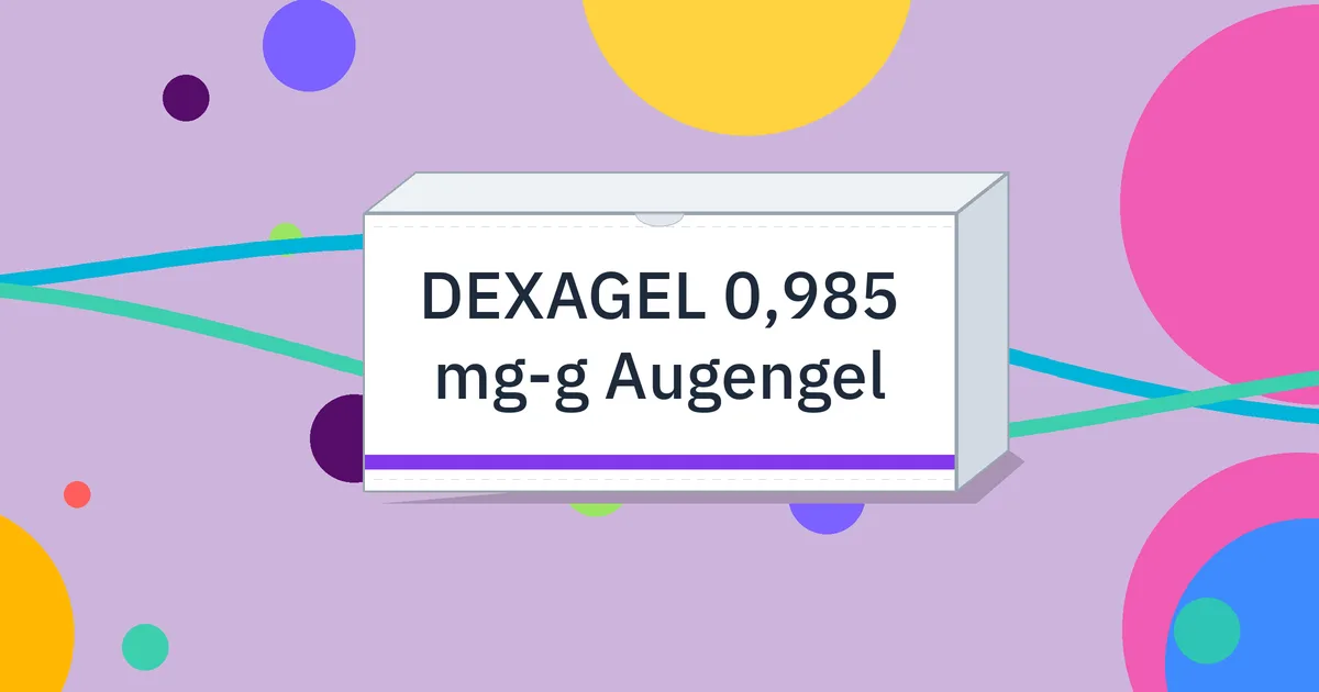 Symbolbild: Packung mit der Aufschrift DEXAGEL 0,985 mg-g Augengel (PZN 20018781) – Verfügbarkeit und Bezug in Apotheken in Frankfurt am Main