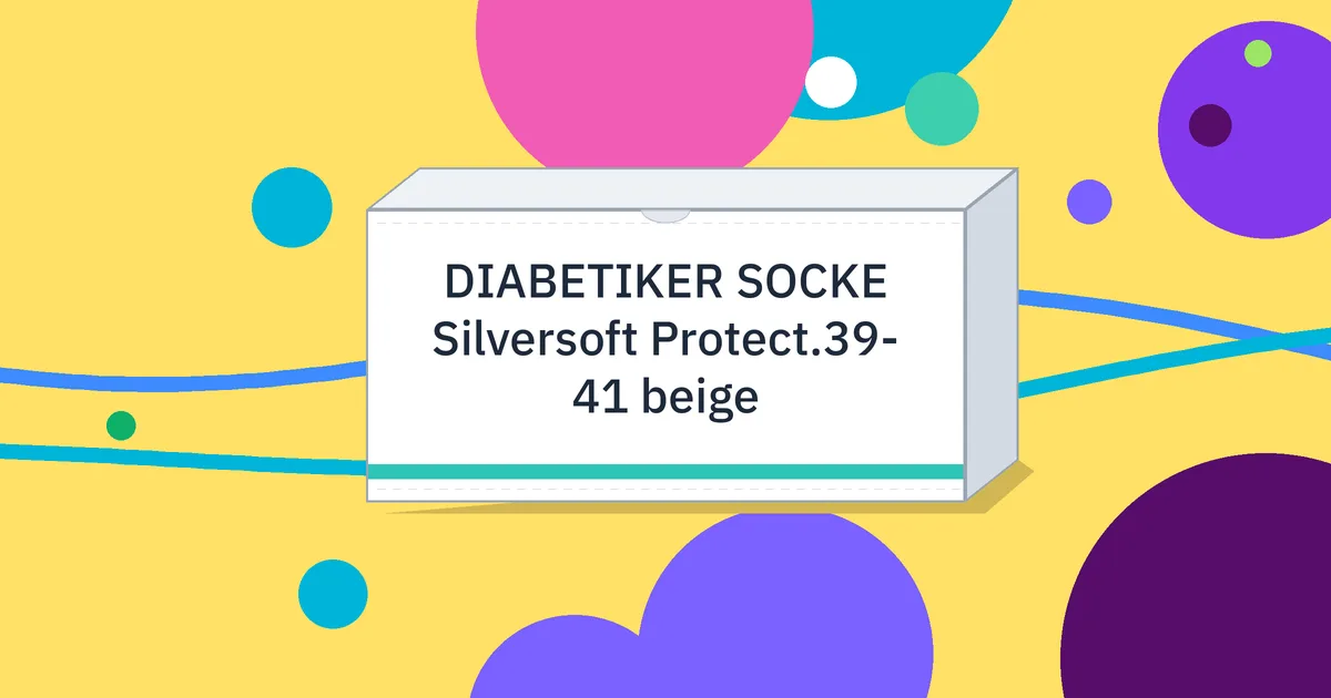 Symbolbild: Packung mit der Aufschrift DIABETIKER SOCKE Silversoft Protect.39-41 beige (PZN 02040392) – Verfügbarkeit und Bezug in Apotheken in Frankfurt am Main