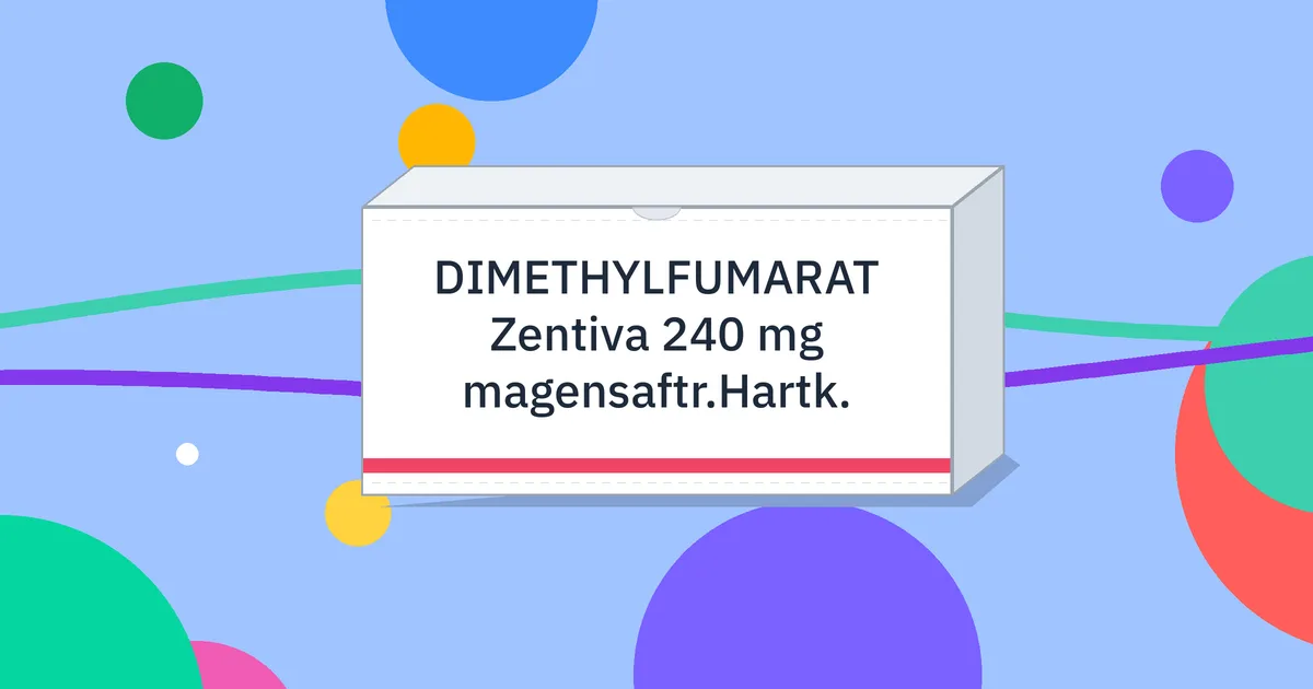 Symbolbild: Packung mit der Aufschrift DIMETHYLFUMARAT Zentiva 240 mg magensaftr.Hartk. (PZN 19288179) – Verfügbarkeit und Bezug in Apotheken in Frankfurt am Main