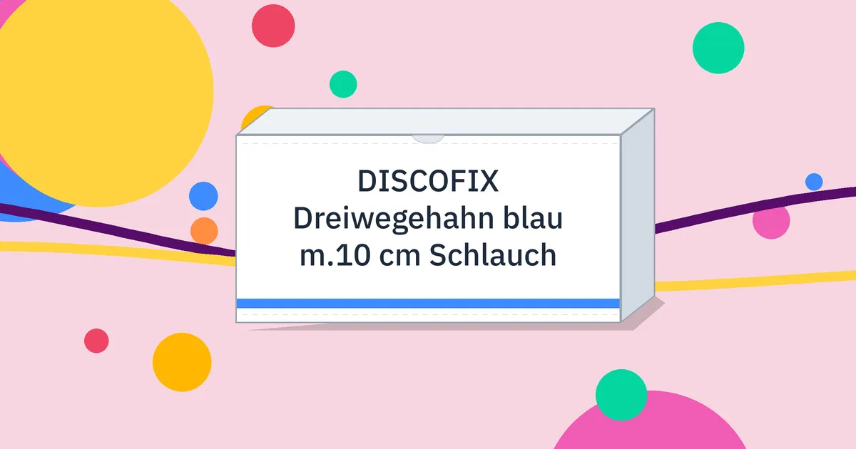 Symbolbild: Packung mit der Aufschrift DISCOFIX Dreiwegehahn blau m.10 cm Schlauch (PZN 02133076) – Verfügbarkeit und Bezug in Apotheken in Frankfurt am Main