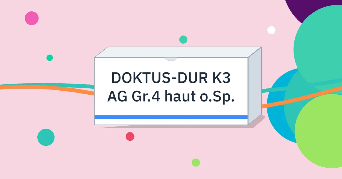 Symbolbild: Packung mit der Aufschrift DOKTUS-DUR K3 AG Gr.4 haut o.Sp. (PZN 00597185) – Verfügbarkeit und Bezug in Apotheken in Frankfurt am Main
