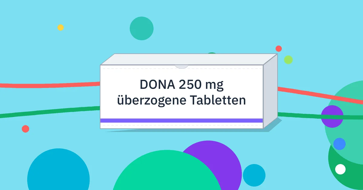 Symbolbild: Packung mit der Aufschrift DONA 250 mg überzogene Tabletten (PZN 04849169) – Verfügbarkeit und Bezug in Apotheken in Frankfurt am Main