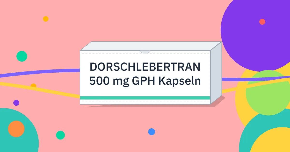 Symbolbild: Packung mit der Aufschrift DORSCHLEBERTRAN 500 mg GPH Kapseln (PZN 14364680) – Verfügbarkeit und Bezug in Apotheken in Frankfurt am Main