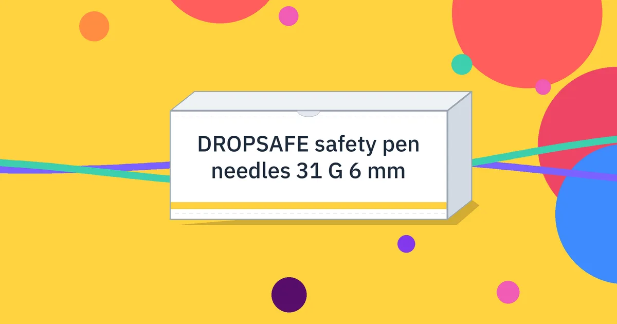 Symbolbild: Packung mit der Aufschrift DROPSAFE safety pen needles 31 G 6 mm (PZN 16169511) – Verfügbarkeit und Bezug in Apotheken in Frankfurt am Main