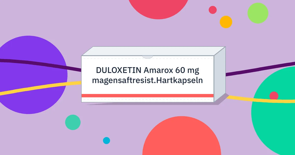 Symbolbild: Packung mit der Aufschrift DULOXETIN Amarox 60 mg magensaftresist.Hartkapseln (PZN 17932357) – Verfügbarkeit und Bezug in Apotheken in Frankfurt am Main