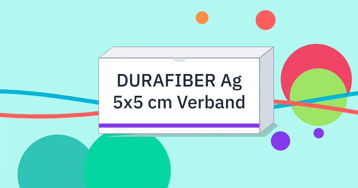 Symbolbild: Packung mit der Aufschrift DURAFIBER Ag 5x5 cm Verband (PZN 17606333) – Verfügbarkeit und Bezug in Apotheken in Frankfurt am Main