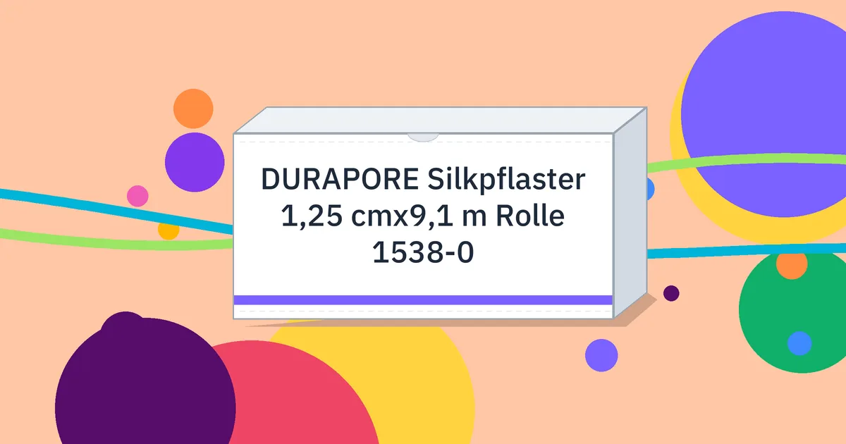 Symbolbild: Packung mit der Aufschrift DURAPORE Silkpflaster 1,25 cmx9,1 m Rolle 1538-0 (PZN 02523021) – Verfügbarkeit und Bezug in Apotheken in Frankfurt am Main